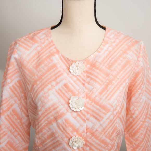 Ruby Rd. | Jackets & Coats | Linen Blend Peach Coral White Print Summer ...